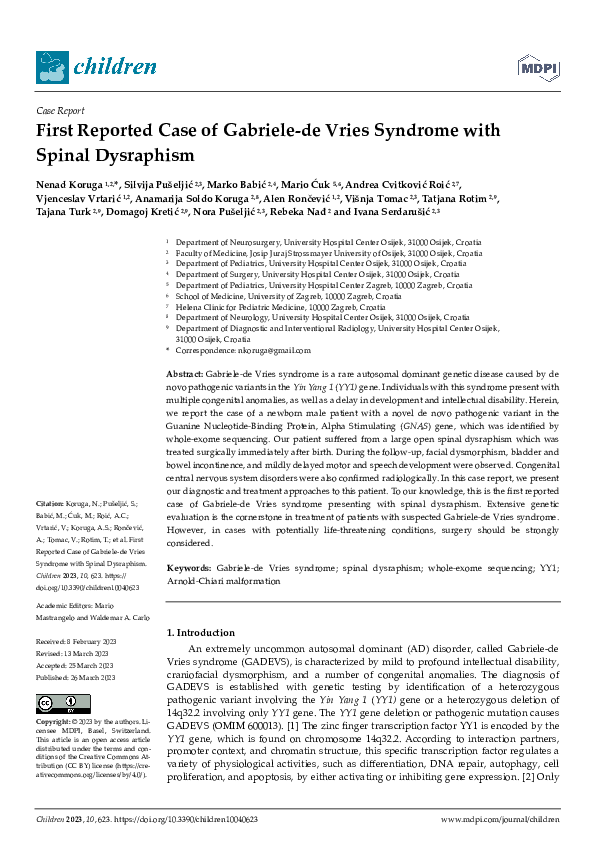 (PDF) First Reported Case of Gabriele-de Vries Syndrome with Spinal Dysraphism