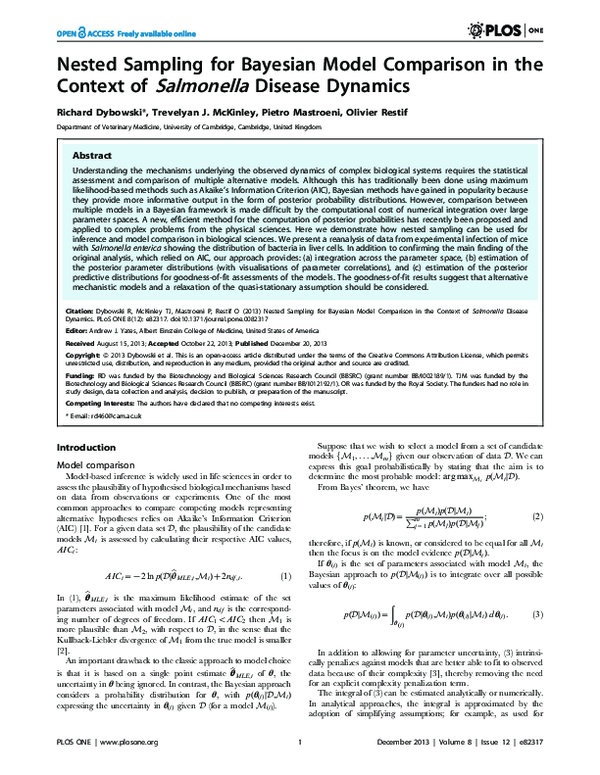 (PDF) Nested Sampling for Bayesian Model Comparison in the Context of Salmonella Disease Dynamics