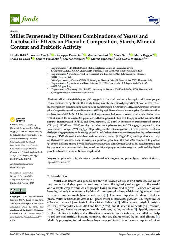 (PDF) Millet Fermented by Different Combinations of Yeasts and ...