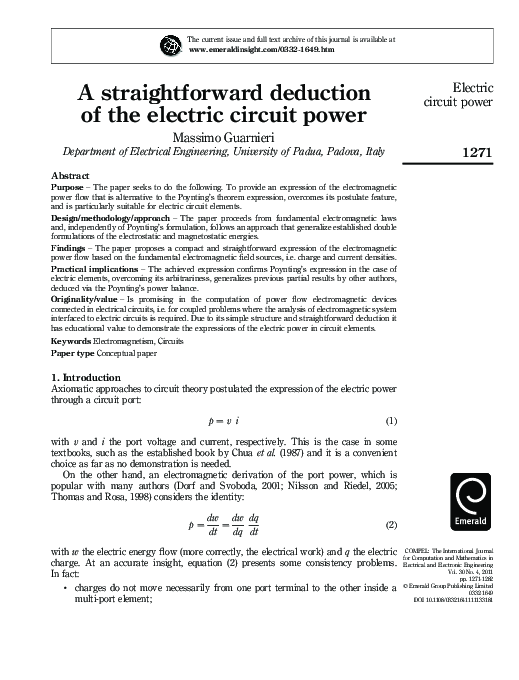 (PDF) A straightforward deduction of the electric circuit power