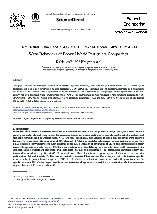 Pdf Wear Behaviour Of Epoxy Hybrid Particulate Composites