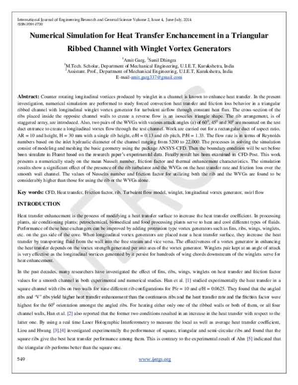 (PDF) Numerical Simulation for Heat Transfer Enchancement in a ...