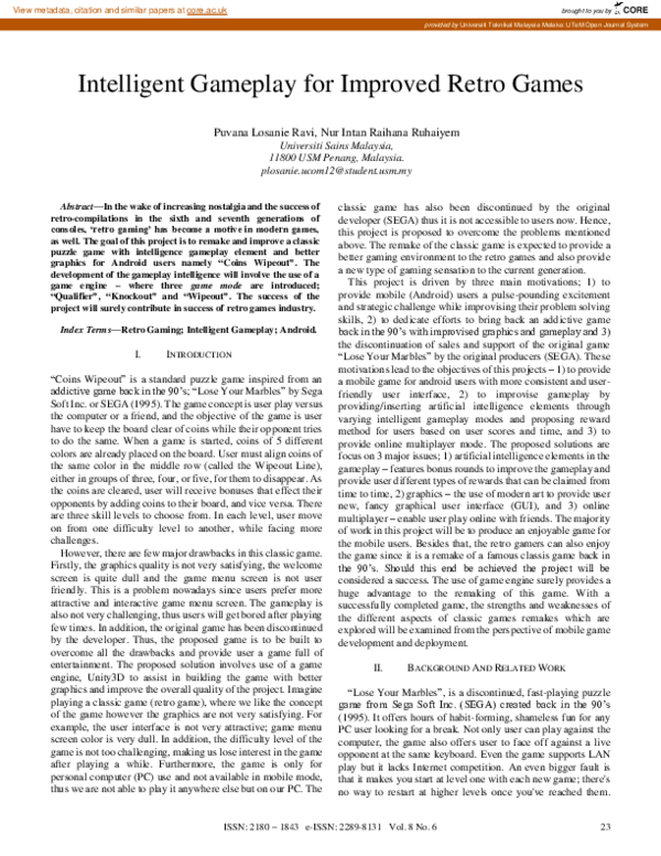 (PDF) Intelligent Gameplay for Improved Retro Games