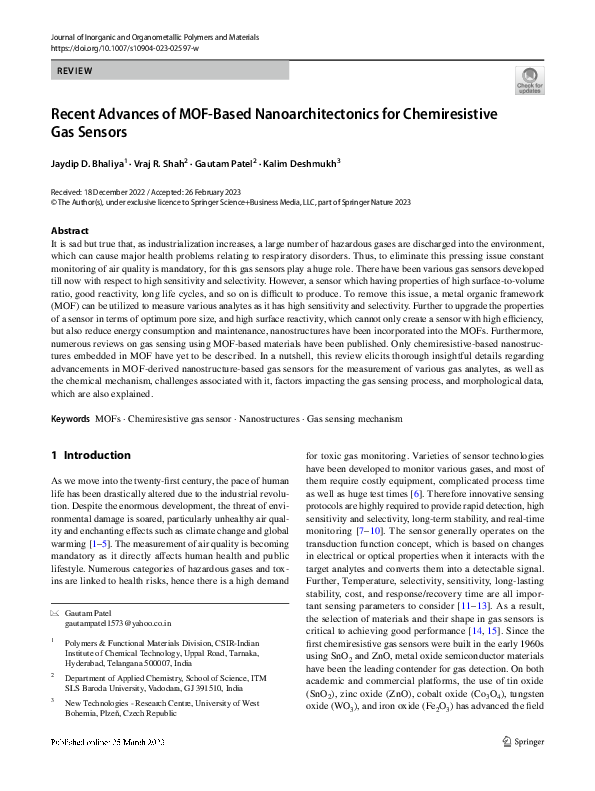 (PDF) Recent Advances of MOF-Based Nanoarchitectonics for ...