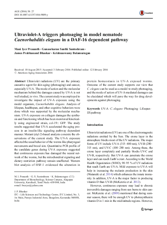 (PDF) Ultraviolet-A triggers photoaging in model nematode ...