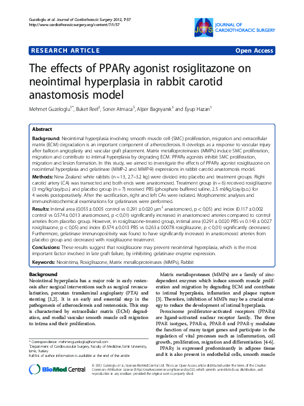(PDF) The effects of PPARγ agonist rosiglitazone on neointimal ...