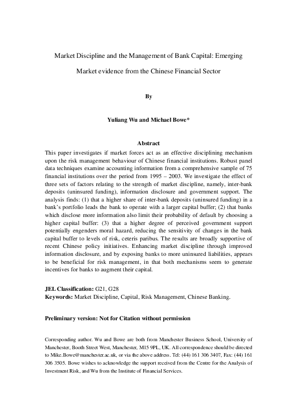(PDF) Information Disclosure, Market Discipline and the Management of ...