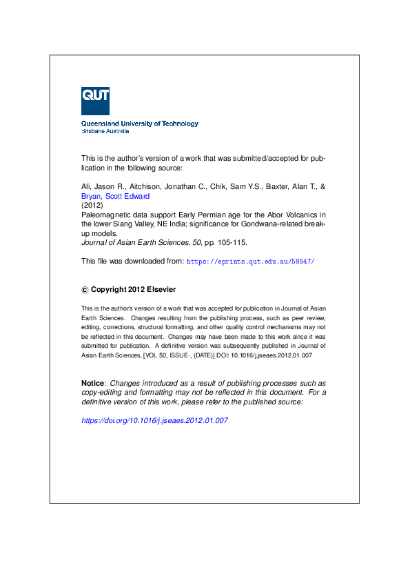 (PDF) Paleomagnetic data support Early Permian age for the Abor ...