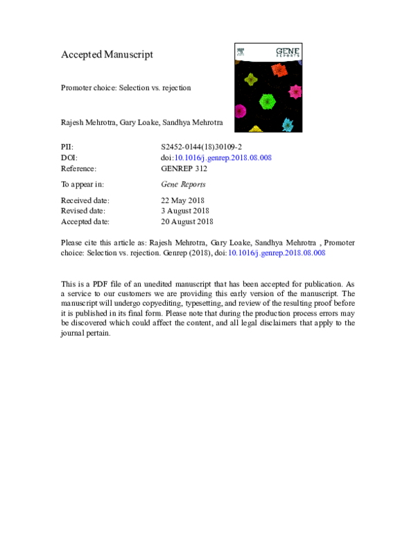 (PDF) Promoter choice: Selection vs. rejection
