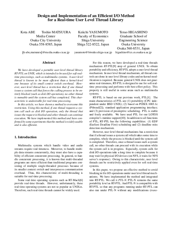 (PDF) Design and implementation of an efficient I/O method for a real-time user level thread library