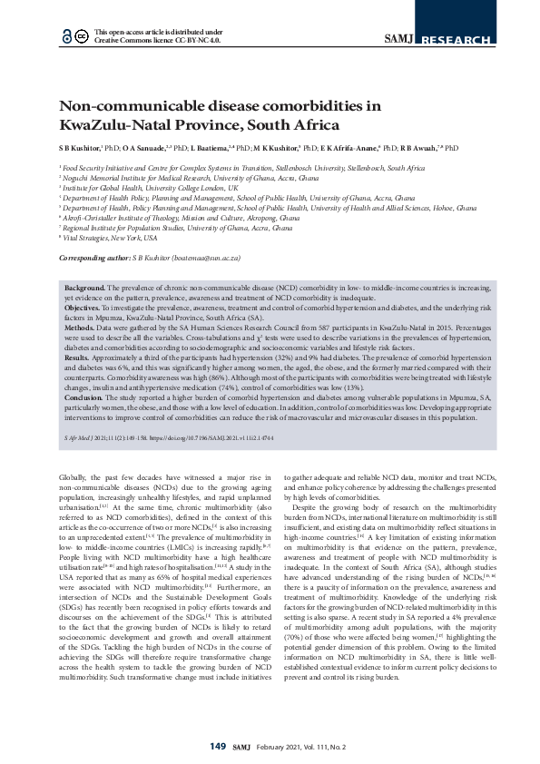 (PDF) Non-communicable disease comorbidities in KwaZulu-Natal Province ...