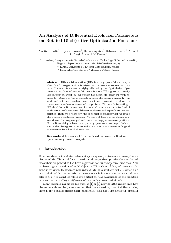 Pdf An Analysis Of Differential Evolution Parameters On Rotated Bi Objective Optimization