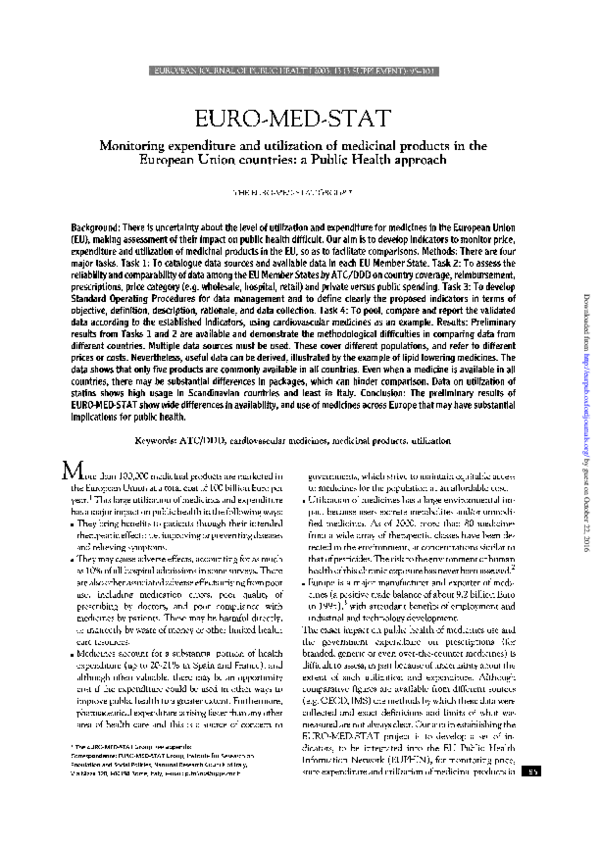 (PDF) EURO-MED-STAT: monitoring expenditure and utilization of ...