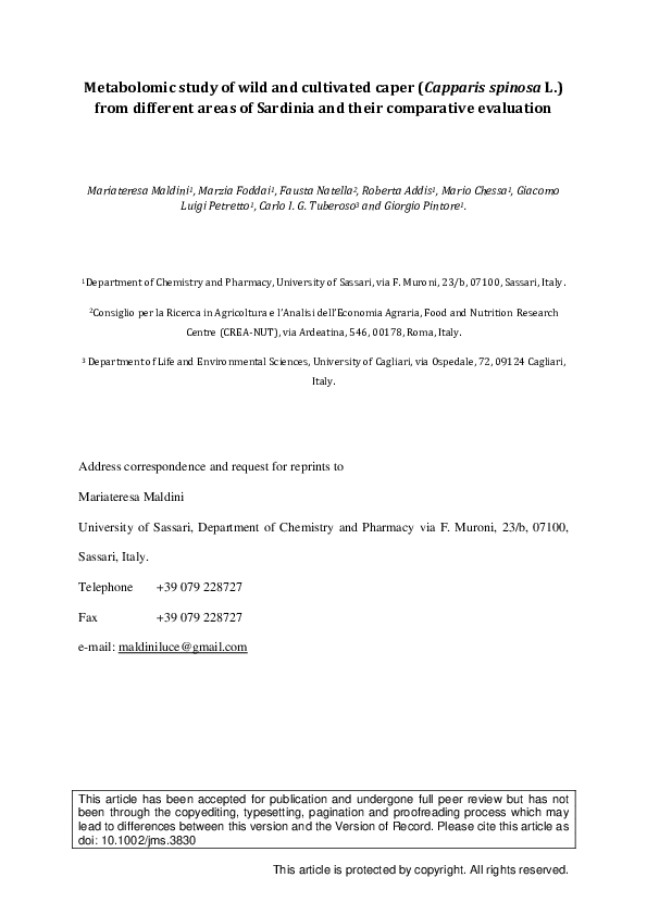 (PDF) Metabolomic study of wild and cultivated caper (Capparis spinosaL ...