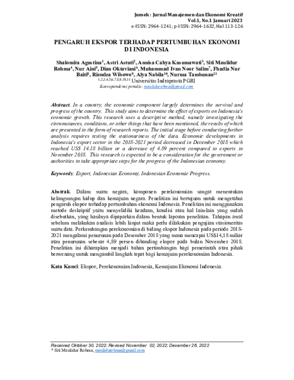 (PDF) Pengaruh Ekspor Terhadap Pertumbuhan Ekonomi DI Indonesia