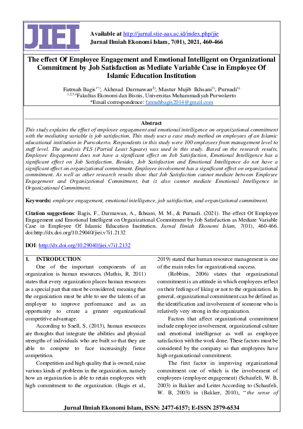 (PDF) The effect Of Employee Engagement and Emotional Intelligent on Organizational Commitment ...