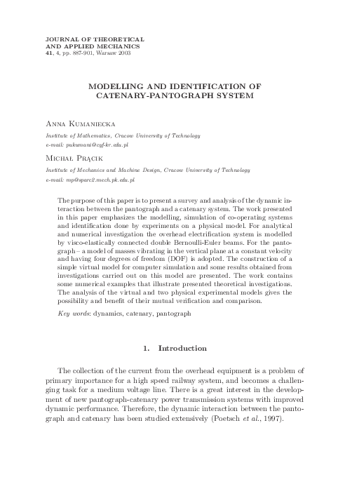 (PDF) Modelling and identification of catenary-pantograph system