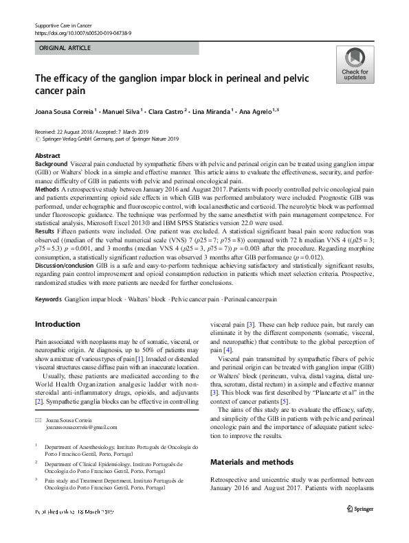 (PDF) The efficacy of the ganglion impar block in perineal and pelvic ...