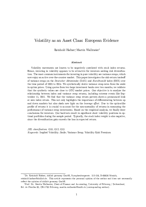 (PDF) Volatility as an Asset Class: European Evidence