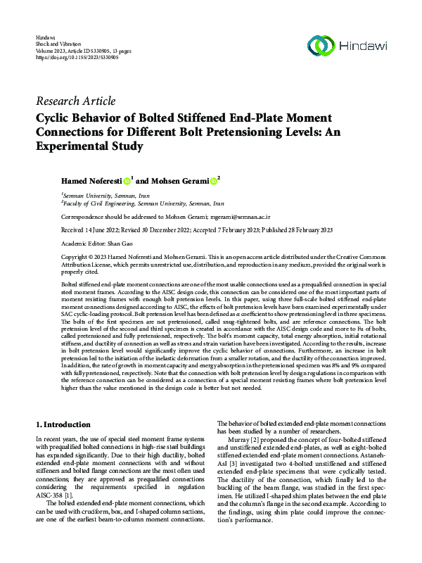 (PDF) Cyclic Behavior of Bolted Stiffened End-Plate Moment Connections ...