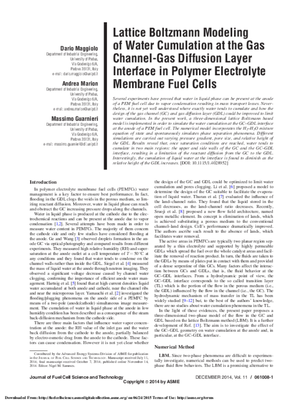 (PDF) Lattice Boltzmann Modeling of Water Cumulation at the Gas Channel-Gas Diffusion Layer ...