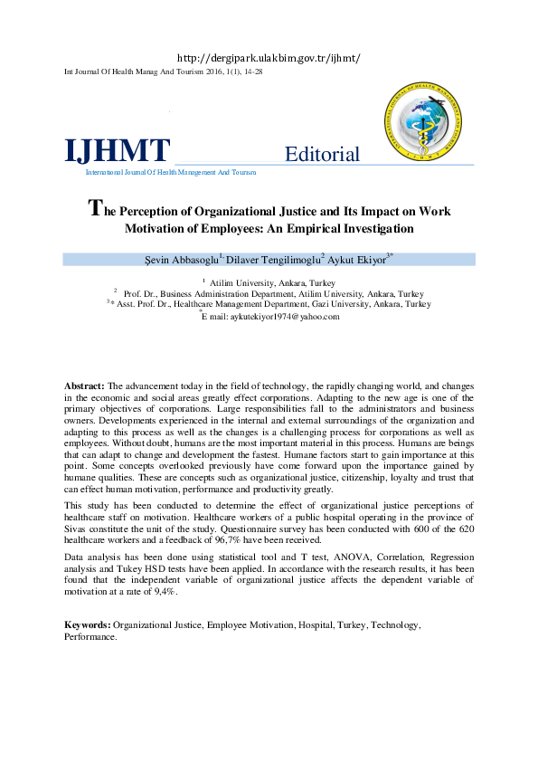 The Perception of Organizational Justice and Its Impact on Work ...