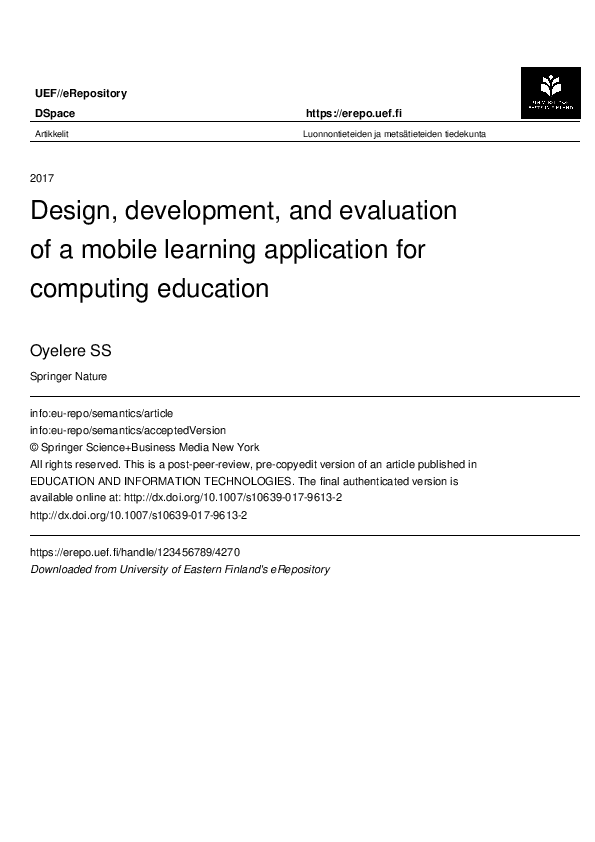 (PDF) Design, development, and evaluation of a mobile learning application for computing education