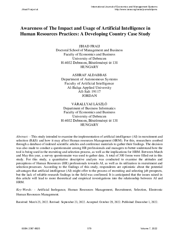 (PDF) Awareness of The Impact and Usage of Artificial Intelligence in ...