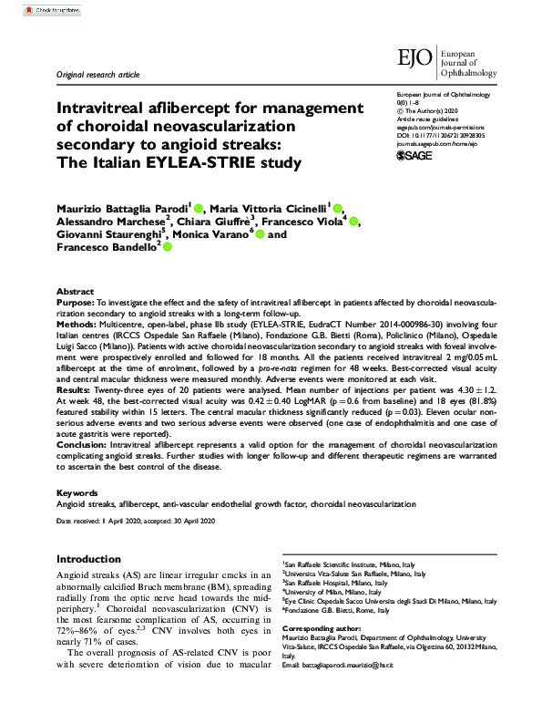 (PDF) Intravitreal aflibercept for management of choroidal neovascularization secondary to ...