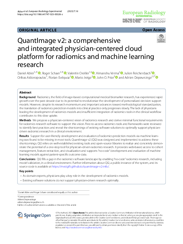 (PDF) QuantImage v2: a comprehensive and integrated physician-centered cloud platform for ...