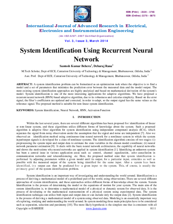 Pdf System Identification Using Recurrent Neural Network Debaraj Rana