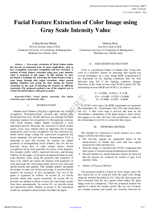 Pdf Facial Feature Extraction Of Color Image Using Gray Scale