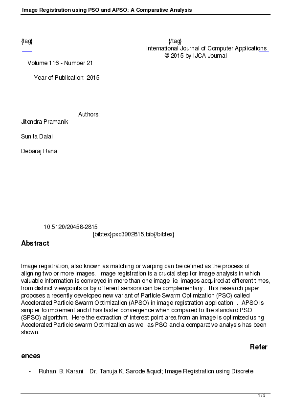 (PDF) Image Registration using PSO and APSO: A Comparative Analysis ...