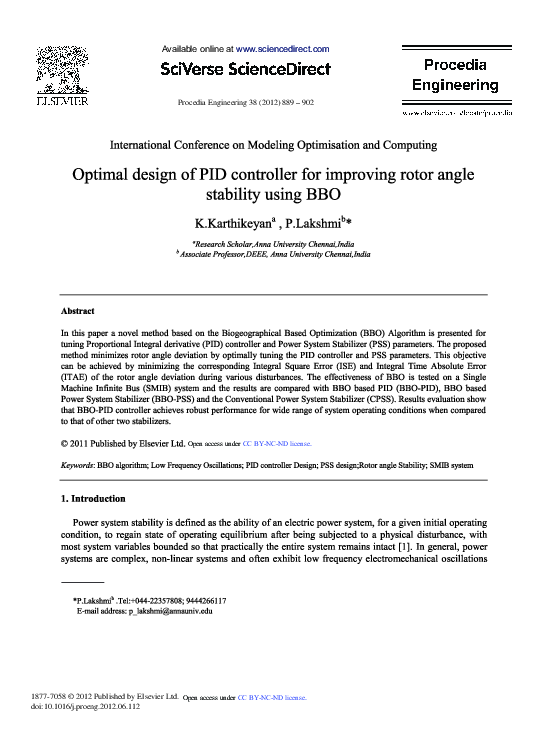 (PDF) Optimal Design of PID Controller for Improving Rotor Angle ... (PDF) Optimal Design of PID Controller for Improving Rotor Angle ...