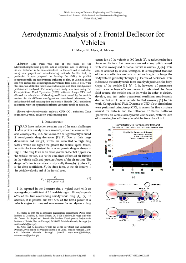 (PDF) Aerodynamic Analysis Of A Frontal Deflector For Vehicles