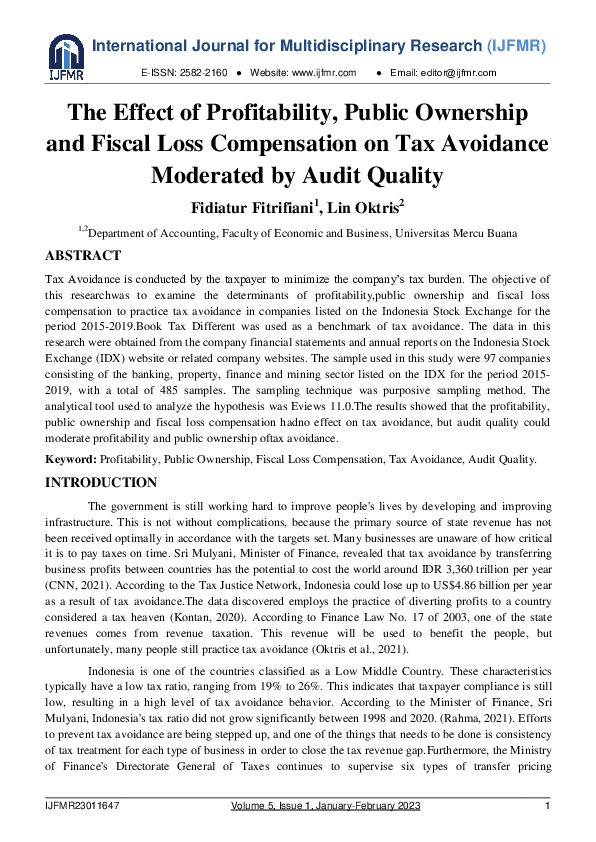 (PDF) The Effect of Profitability, Public Ownership and Fiscal Loss Compensation on Tax ...