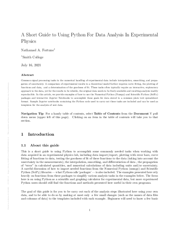 (PDF) A Short Guide to Using Python For Data Analysis In Experimental ...