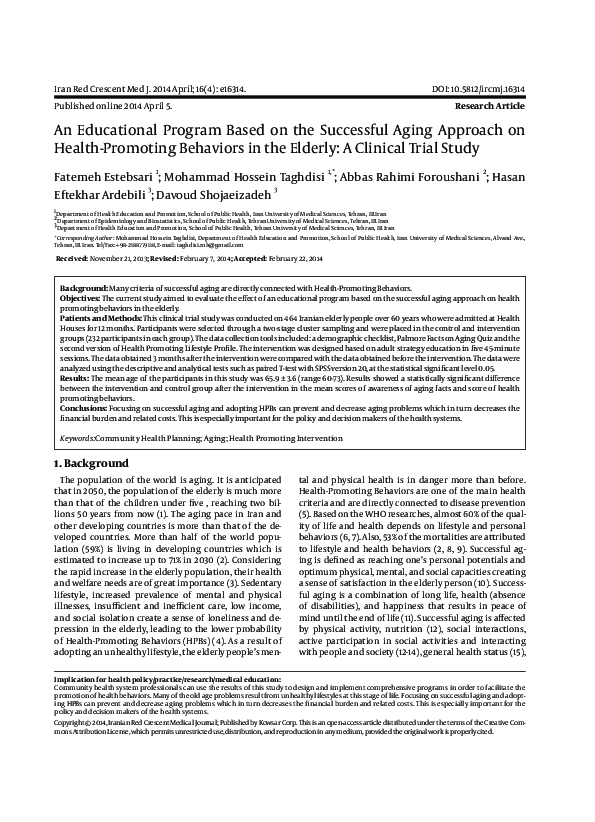 (PDF) An Educational Program Based on the Successful Aging Approach on ...