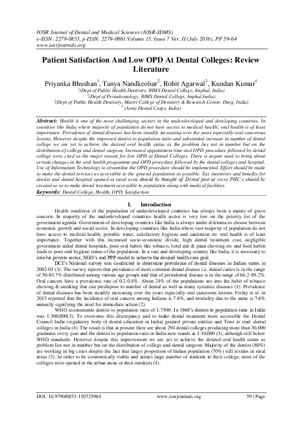 (PDF) Patient Satisfaction And Low OPD At Dental Colleges: Review ...