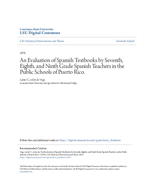 An Evaluation of Spanish Textbooks by Seventh, Eighth, and Ninth Grade ...