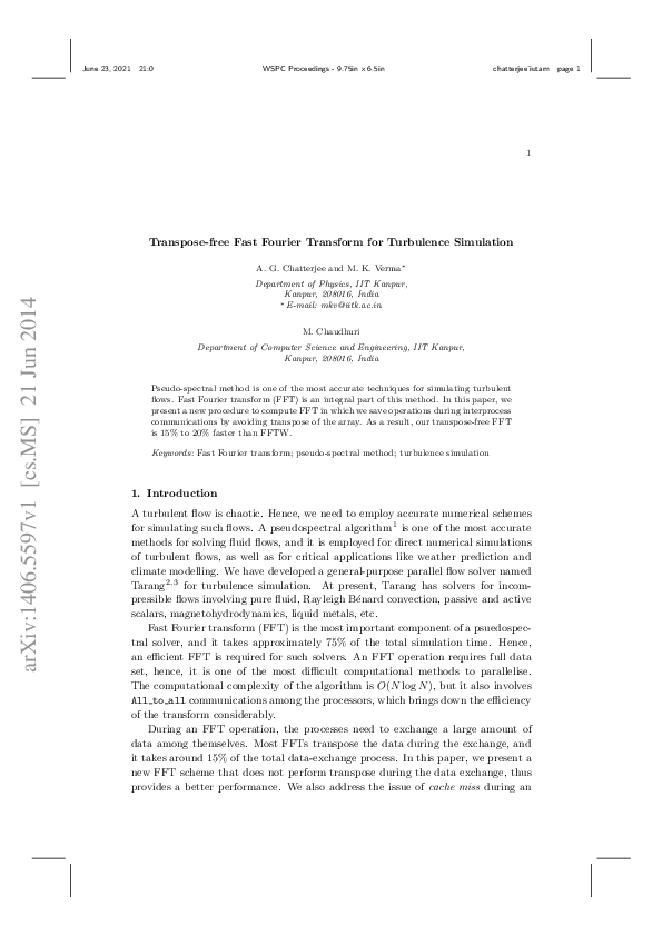 (PDF) Transpose-free Fast Fourier Transform for Turbulence Simulation