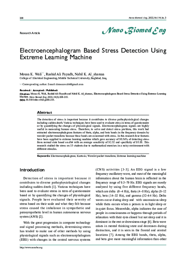 (PDF) Electroencephalogram-based Stress Detection using Extreme ...