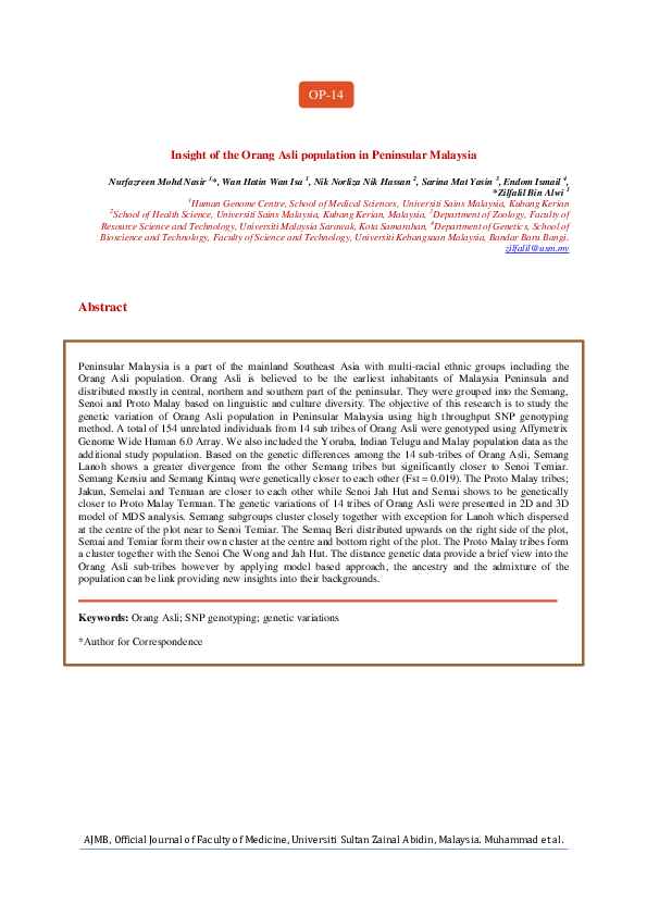 (PDF) Insight of the Orang Asli population in Peninsular Malaysia