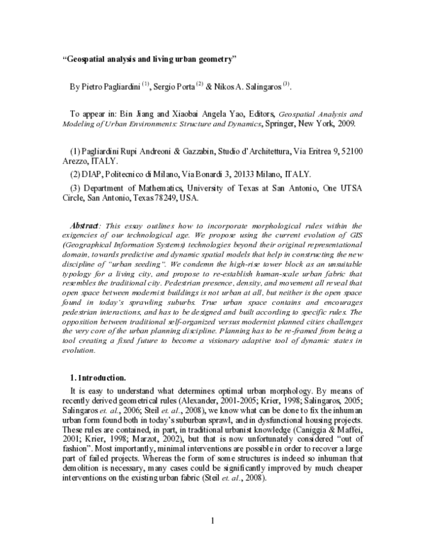 Pdf Geospatial Analysis And Living Urban Geometry Sergio Porta