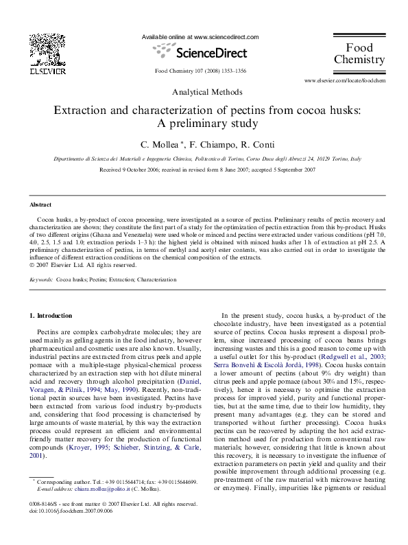 (PDF) Extraction and characterization of pectins from cocoa husks: A preliminary study