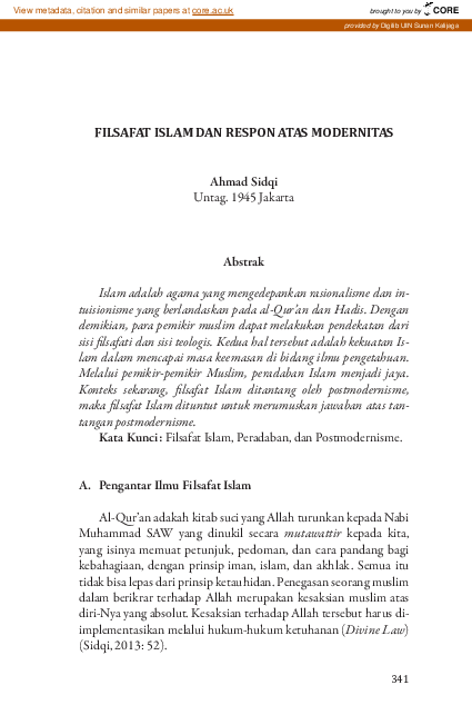 (PDF) Filsafat Islam Dan Respon Atas Modernitas