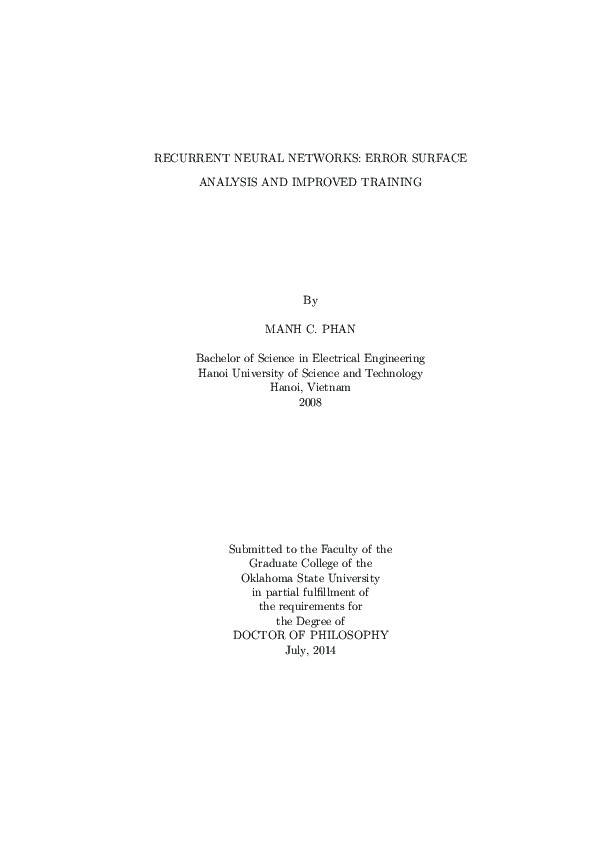 Pdf Recurrent Neural Networks Error Surface Analysis And Improved Training