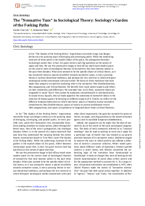 (PDF) The “Normative Turn” in Sociological Theory: Sociology’s Garden of the Forking Paths