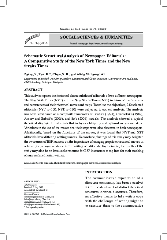 (PDF) Schematic structural analysis of newspaper editorials: a comparative study of the New York ...