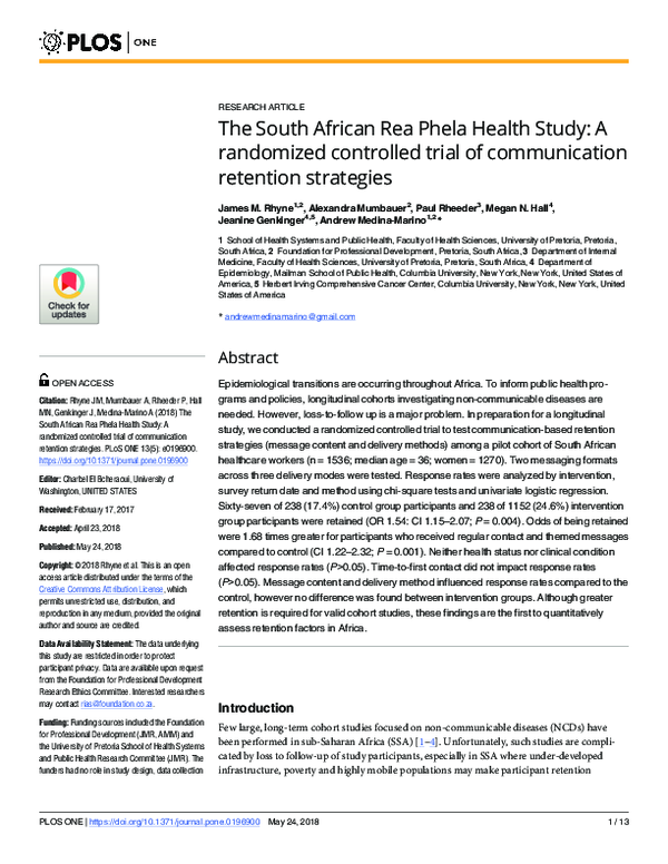 (PDF) The South African Rea Phela Health Study: A randomized controlled ...